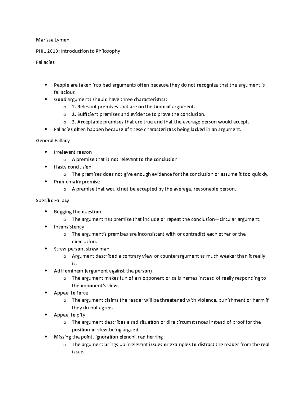 Fallacies - Marissa Lymon PHIL 2010: Introduction to Philosophy ...