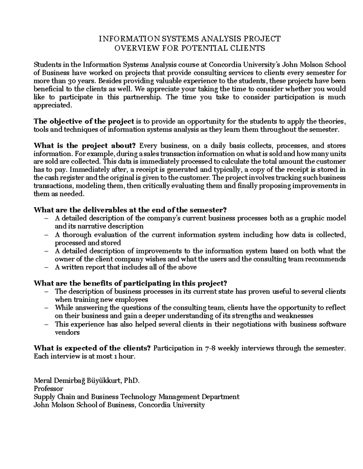 Project Overview for Clients - INFORMATION SYSTEMS ANALYSIS PROJECT ...