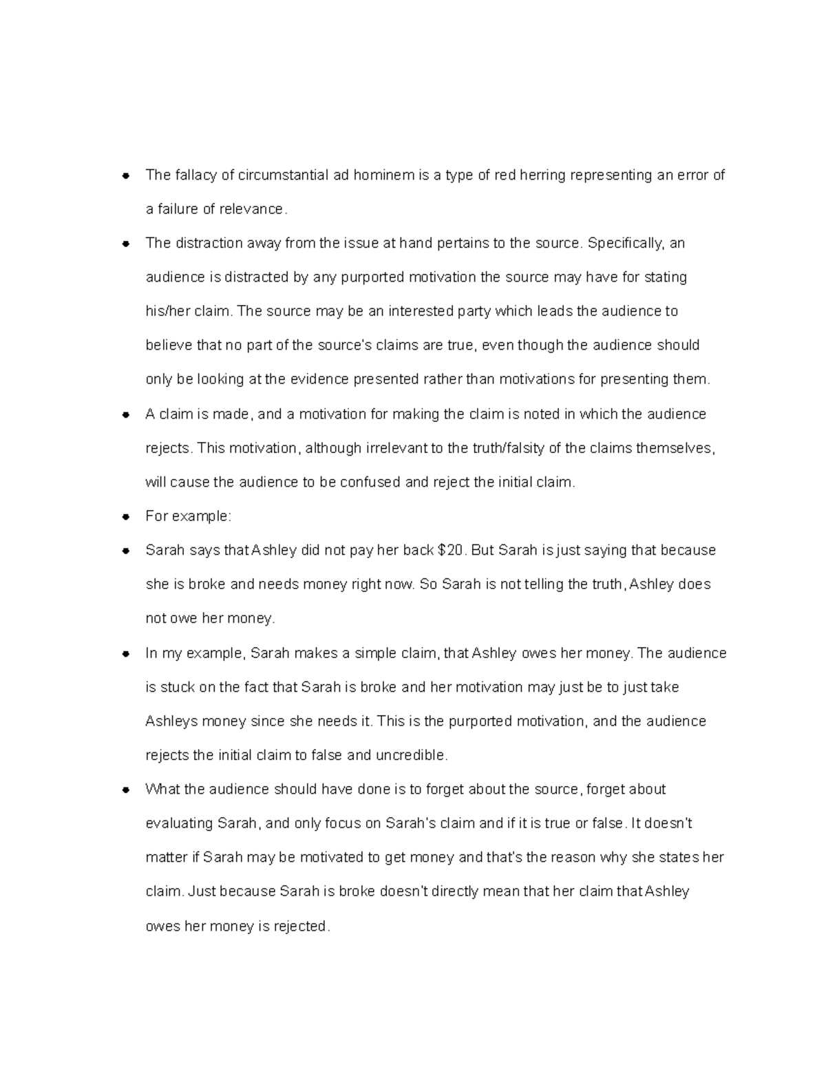 PHIL102 - Lecture notes 5 - The fallacy of circumstantial ad hominem is ...