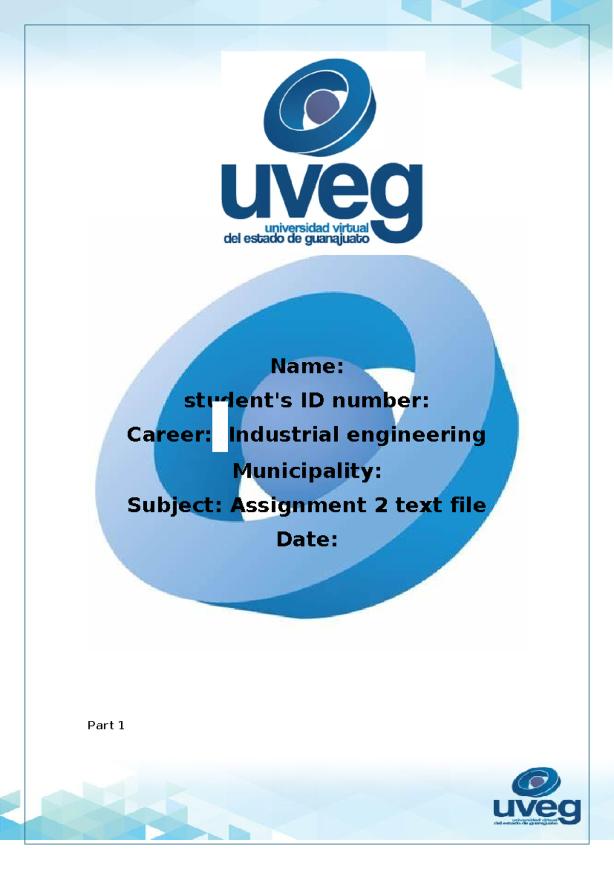 Text file - text file II - Name: student's ID number: Career: Industrial engineering ...