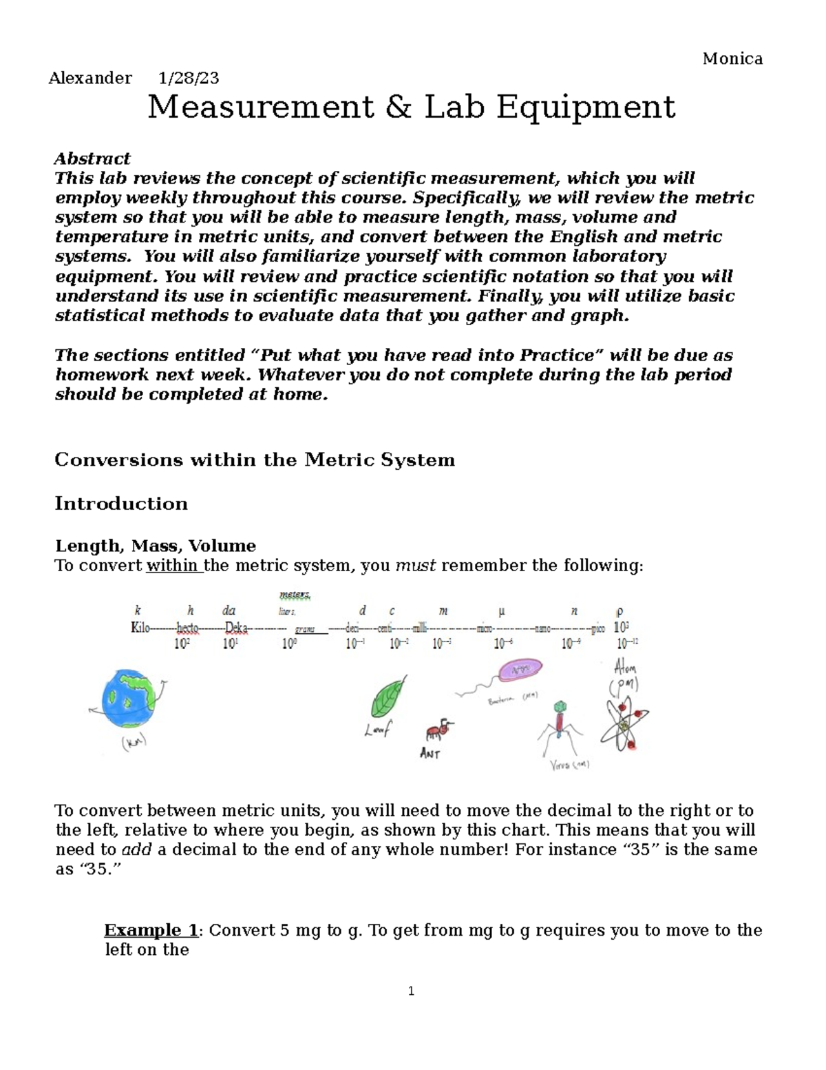 Measurement Lab-homw work - Monica Alexander 1/28/ Measurement & Lab ...