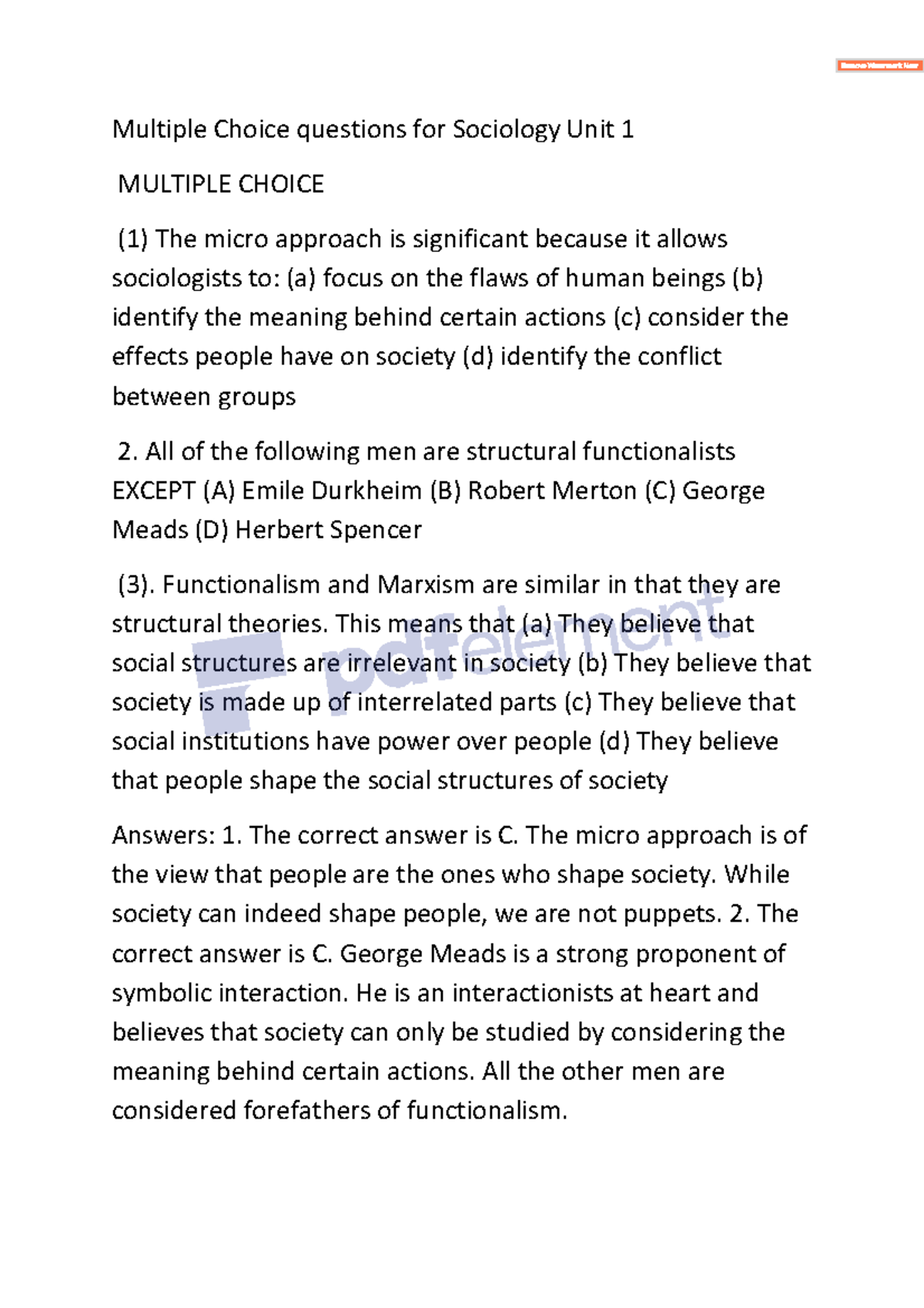 Microsoft word multiple choice questions for sociology unit 1 ...