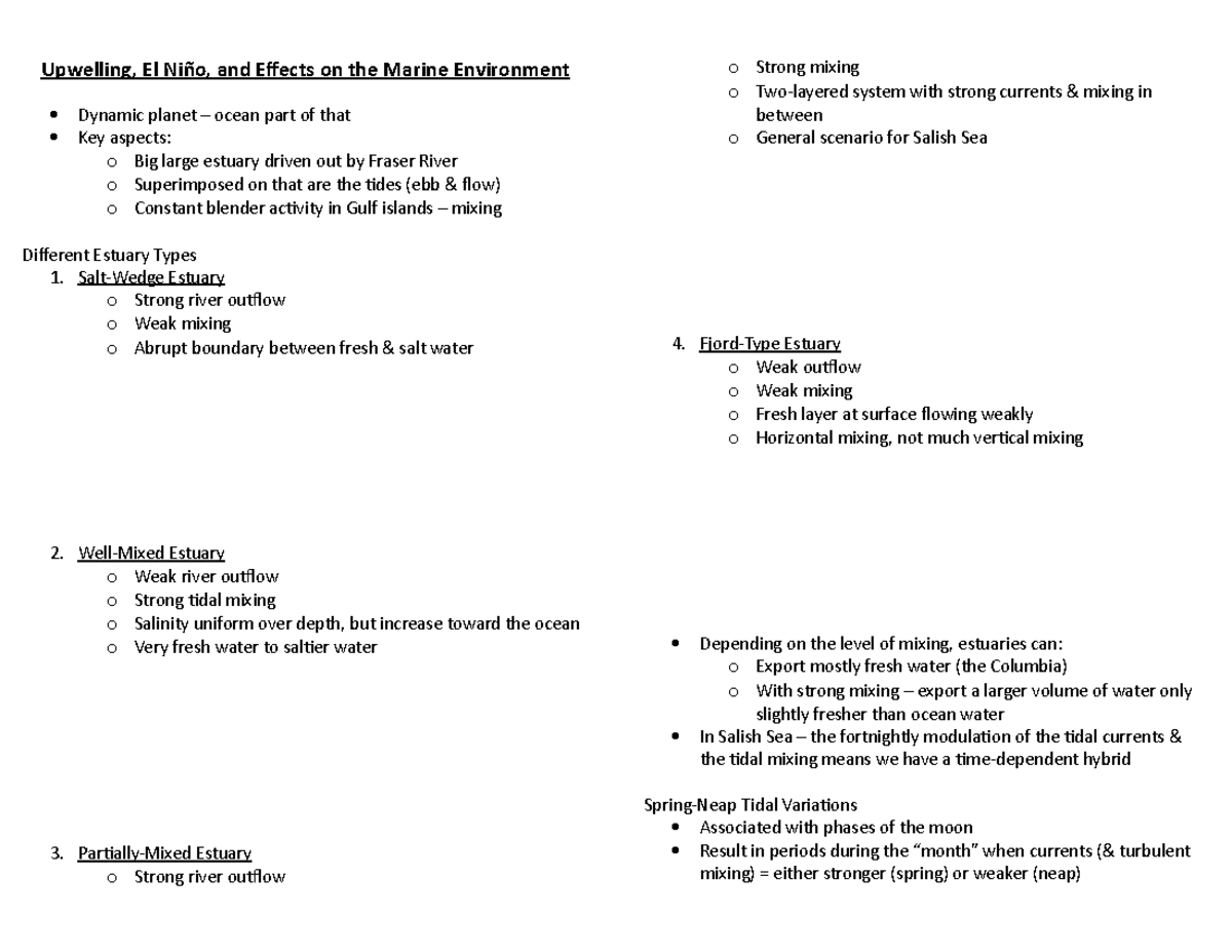 Upwelling, El Nino & Effects on the Marine Environment - Upwelling, El ...