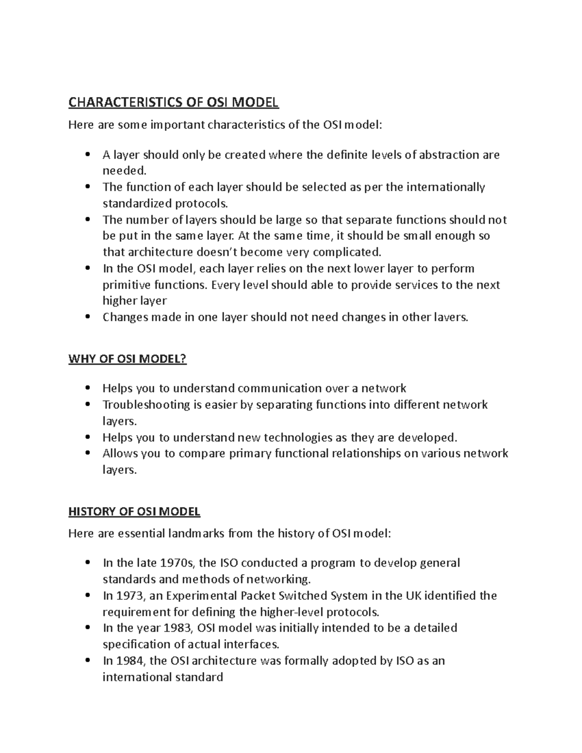 Characteristics of OSI Model - CHARACTERISTICS OF OSI MODEL Here are some important ...