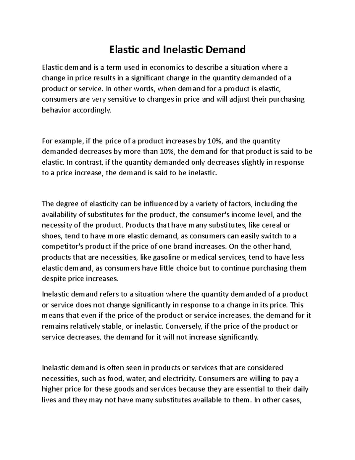 Elastic and Inelastic Demand - Elastic and Inelastic Demand Elastic ...