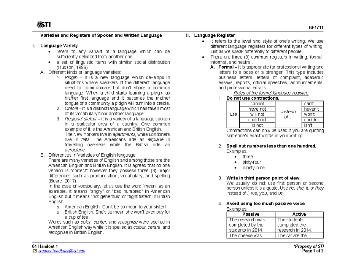 04 Handout 1(14) - Lecture notes 17 - GE 1711 04 Handout 1 *Property of ...