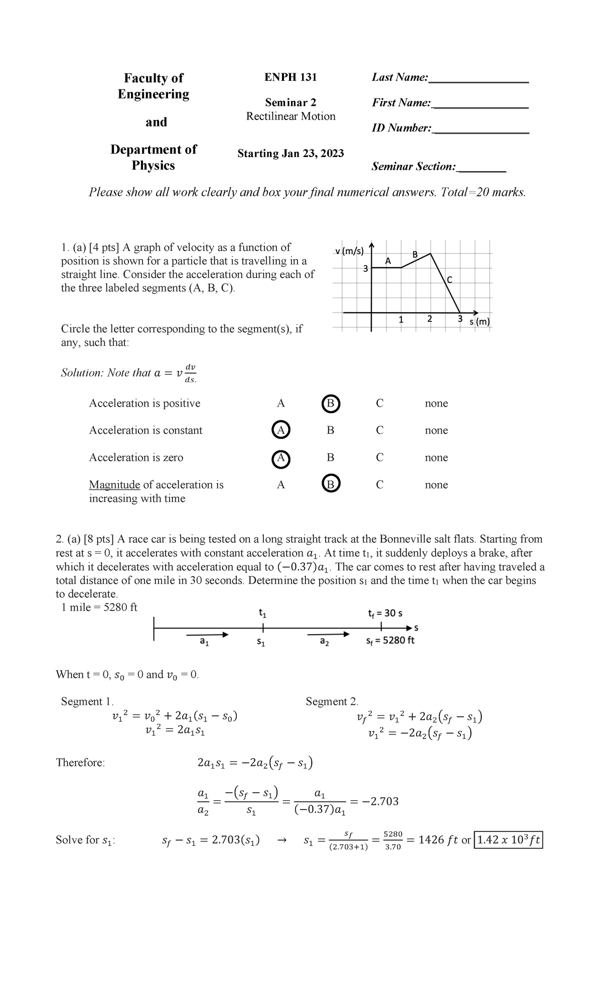 131 W2023 Seminar 2 solutions - Faculty of Engineering and Department ...