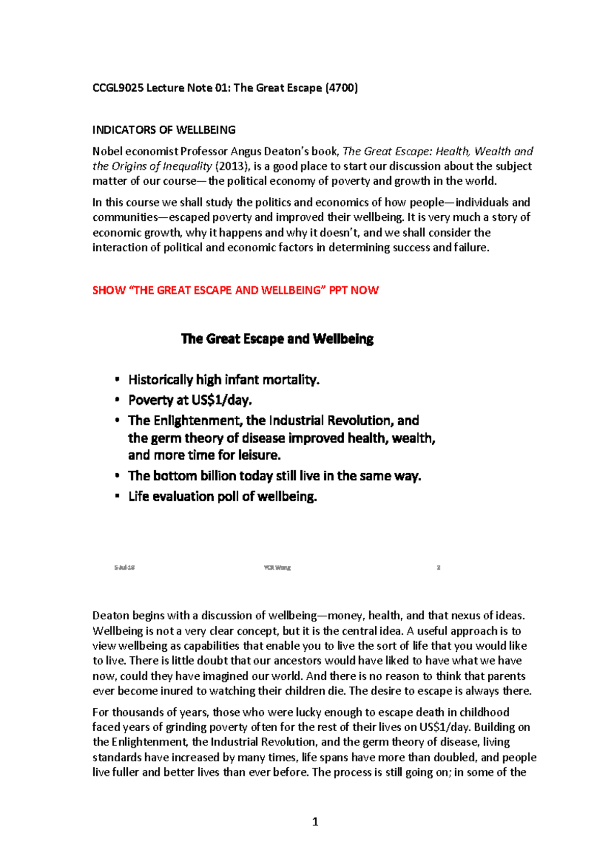 Lecture Note 01 The Great Escape - CCGL9025 Lecture Note 01: The Great ...