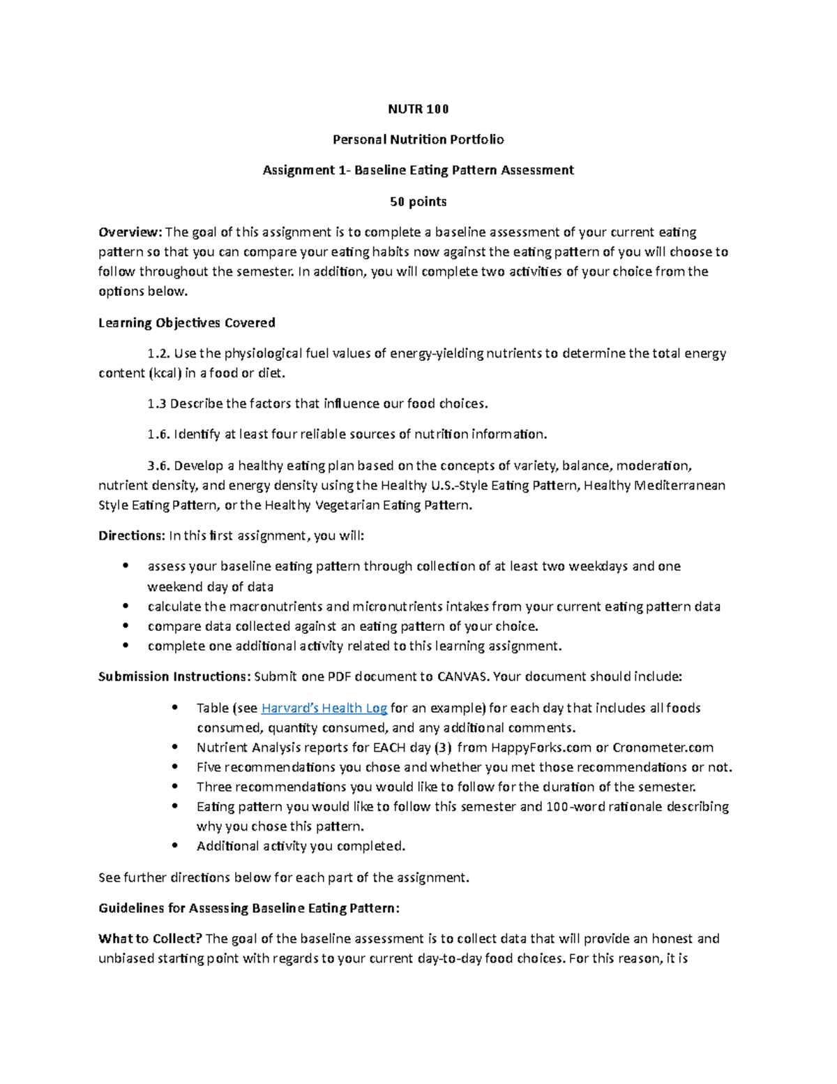 PNP Assignment #1 rev January 2022 - NUTR 100 Personal Nutrition ...