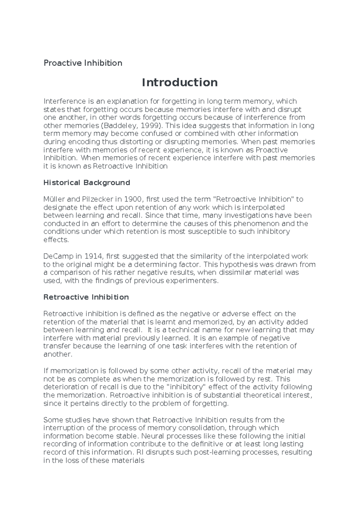 Retroactive methodology - Proactive Inhibition Introduction ...