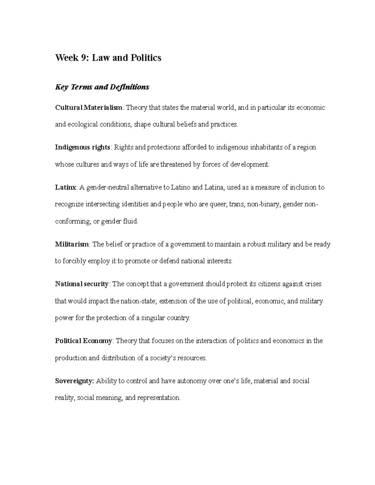 Week 9 Key Terms - Practice. - Week 9: Law and Politics Key Terms and ...