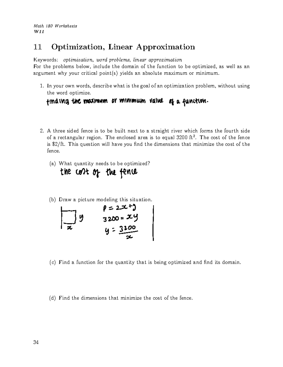 Discussion Worksheet W11 - Math 180 Worksheets W 11 Optimization ...