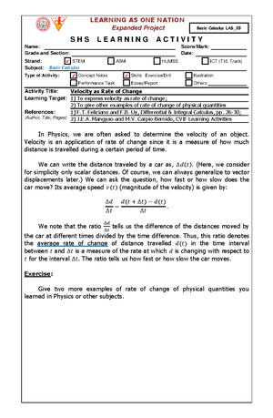 Basic Calculus LAS 0 Semestral Plan (2nd Semester) - ... LEARNING AS ...