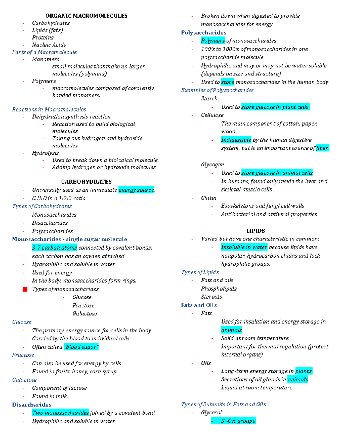 Organic macromolecules - ORGANIC MACROMOLECULES Carbohydrates Lipids ...