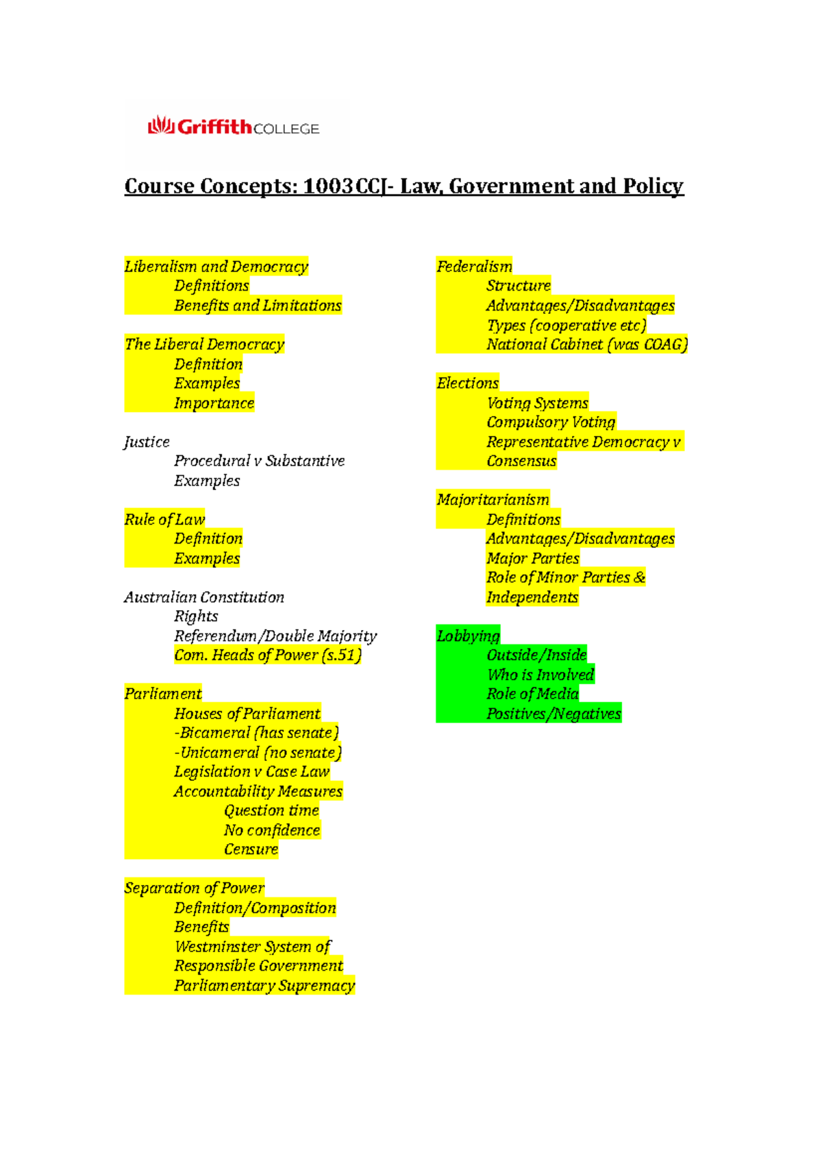 Course Concepts Catalogue- Week 5 - Course Concepts: 1003CCJ- Law ...
