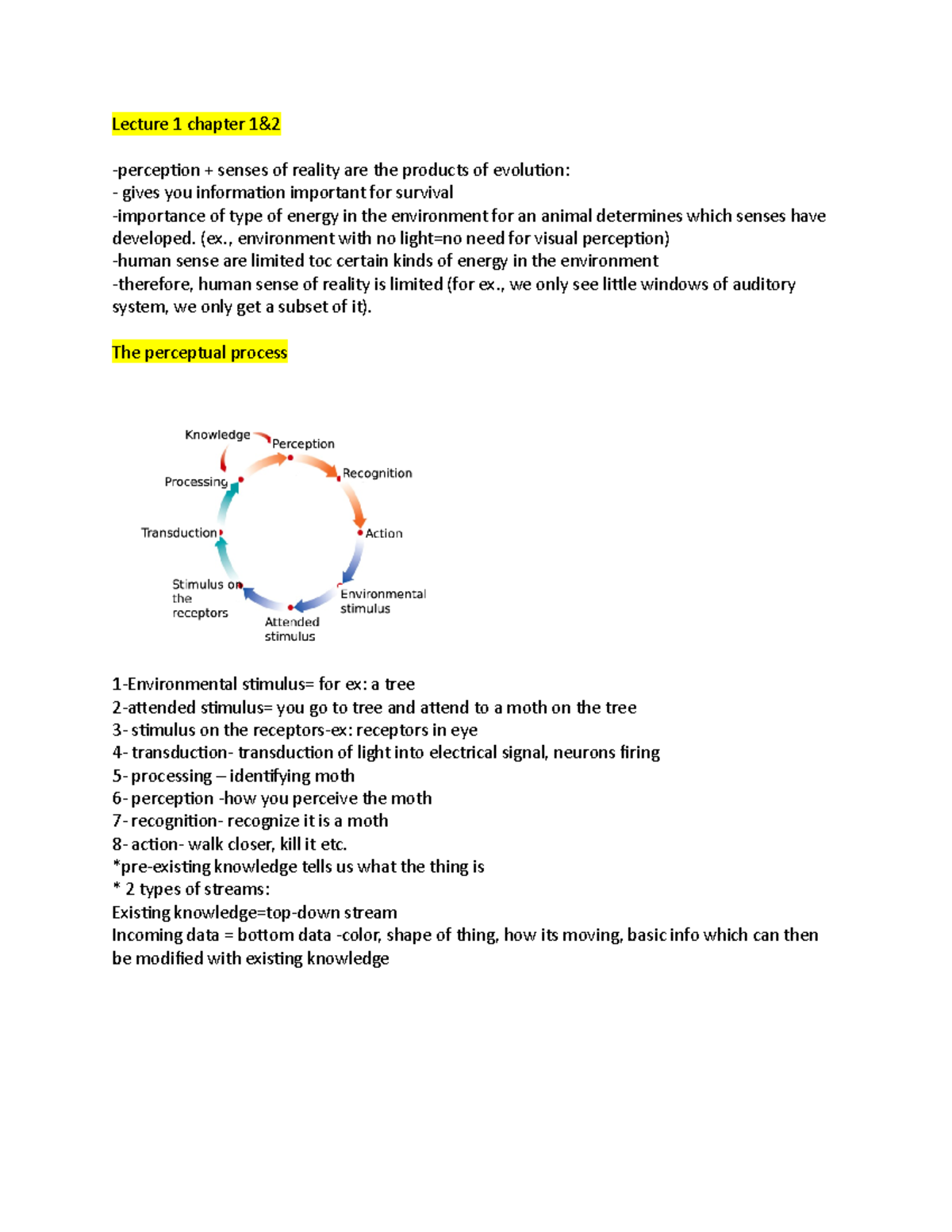 Lecture 1 notes sensation and perception - Lecture 1 chapter 1 ...