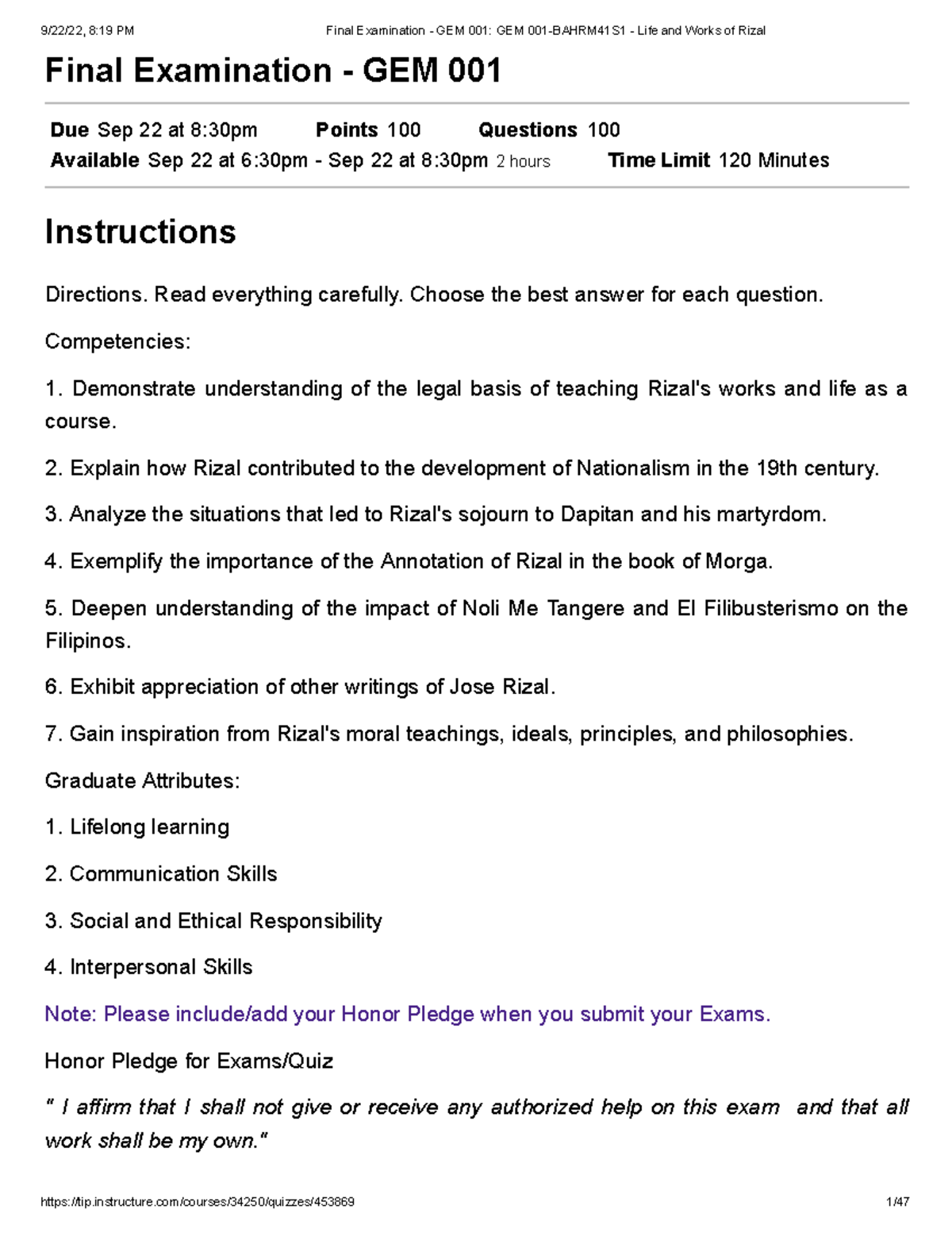 Final-examination-gem-001-gem-001-bahrm 41s1-life-and-works-of-rizal ...