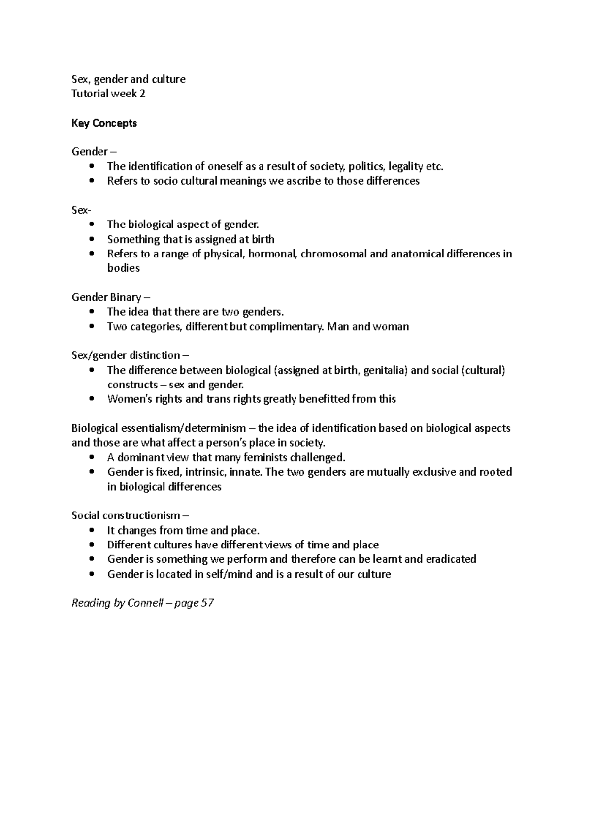 Tutorial 2 Sex Gender And Culturetutorial Week 2 Key Concepts Gender The Identification Of