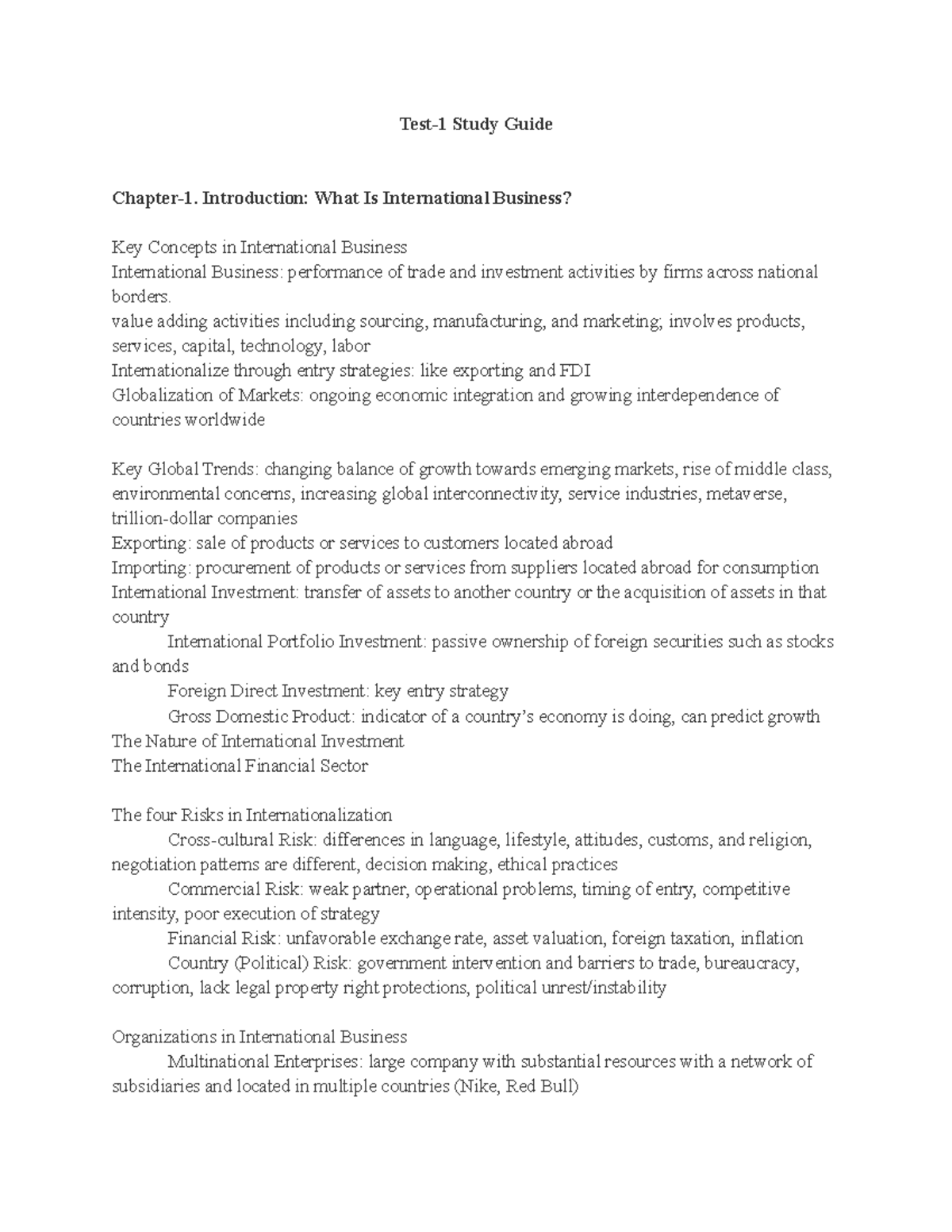 I BUS380 Exam 1 Study Guide - Test-1 Study Guide Chapter-1 ...