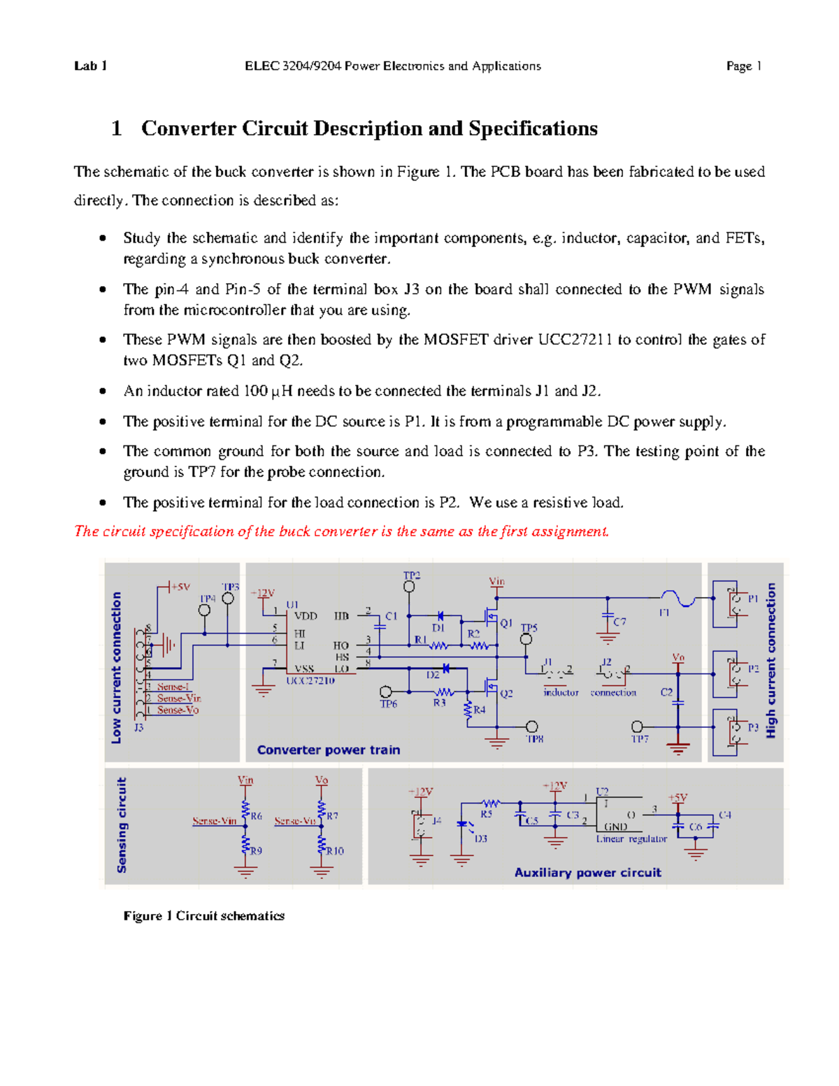 Lab1 instruction - 1 Converter Circuit Description and Specifications ...