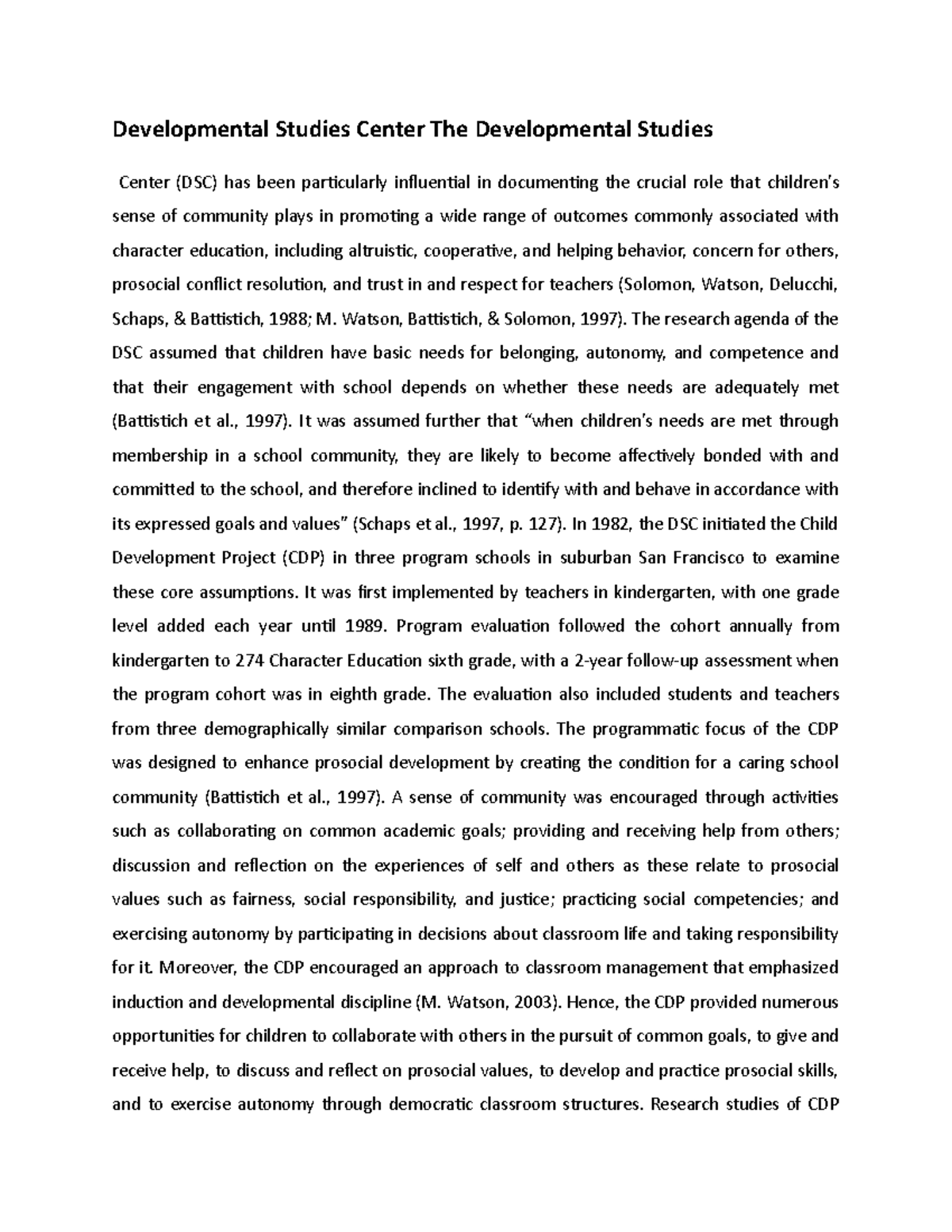 Developmental Studies Center The Developmental Studies - Watson ...