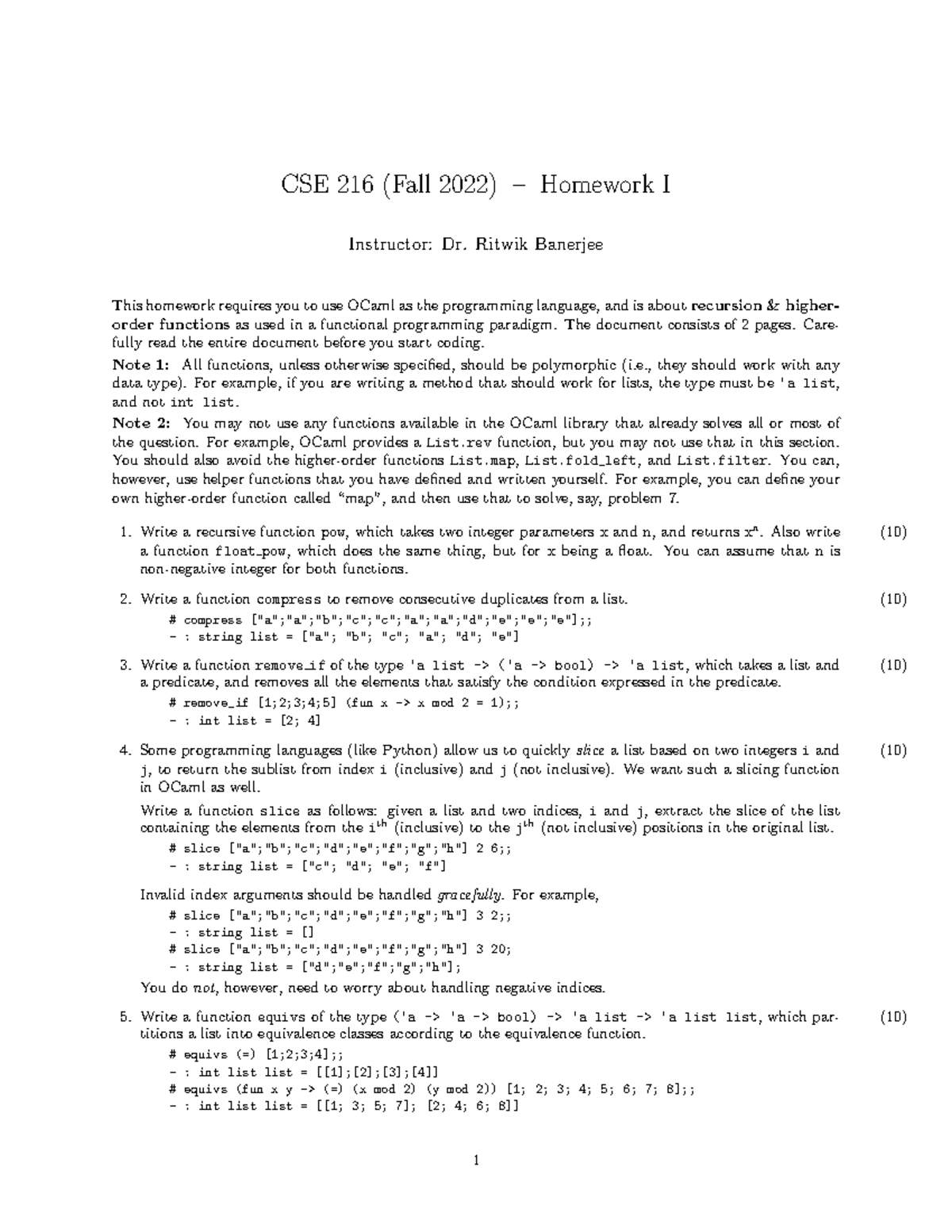 CSE216-Fall2022-HW1 - it helps bro - CSE 216 (Fall 2022) – Homework I Instructor: Dr. Ritwik ...