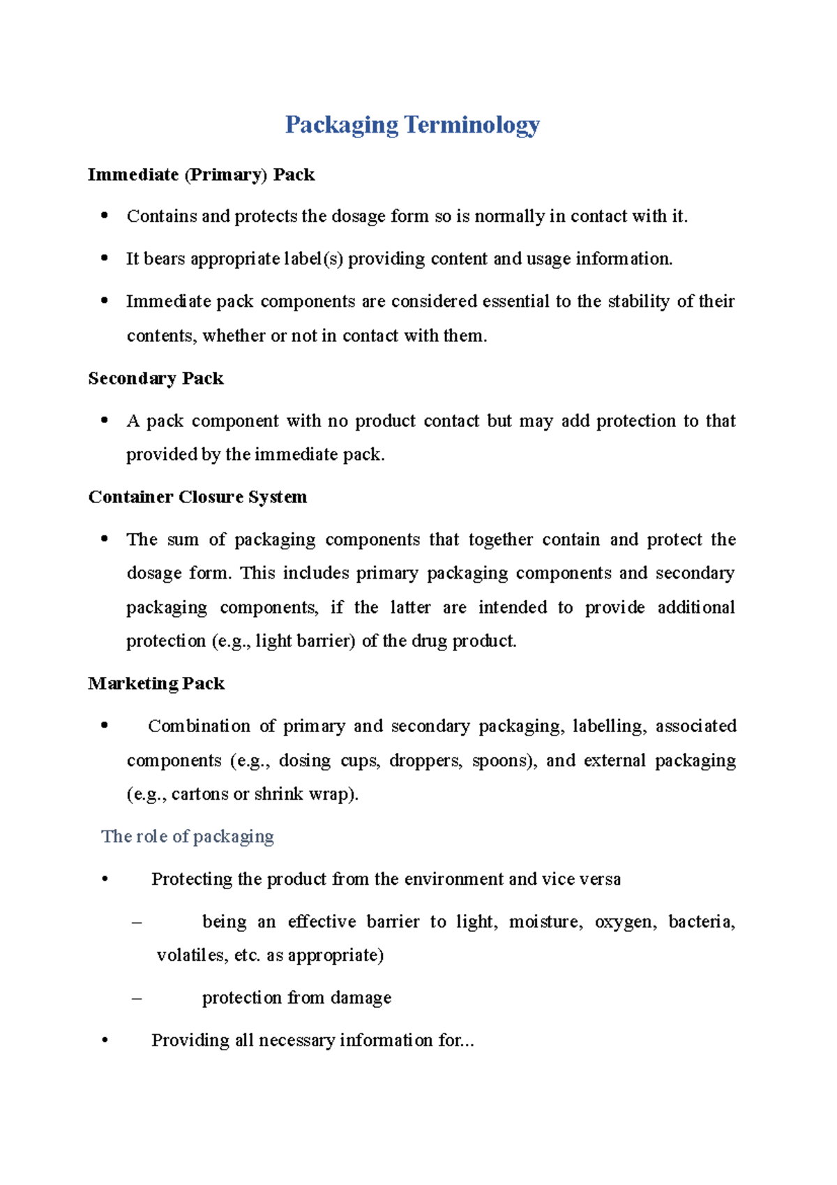 Packaging Terminology - Packaging Terminology Immediate (Primary) Pack ...