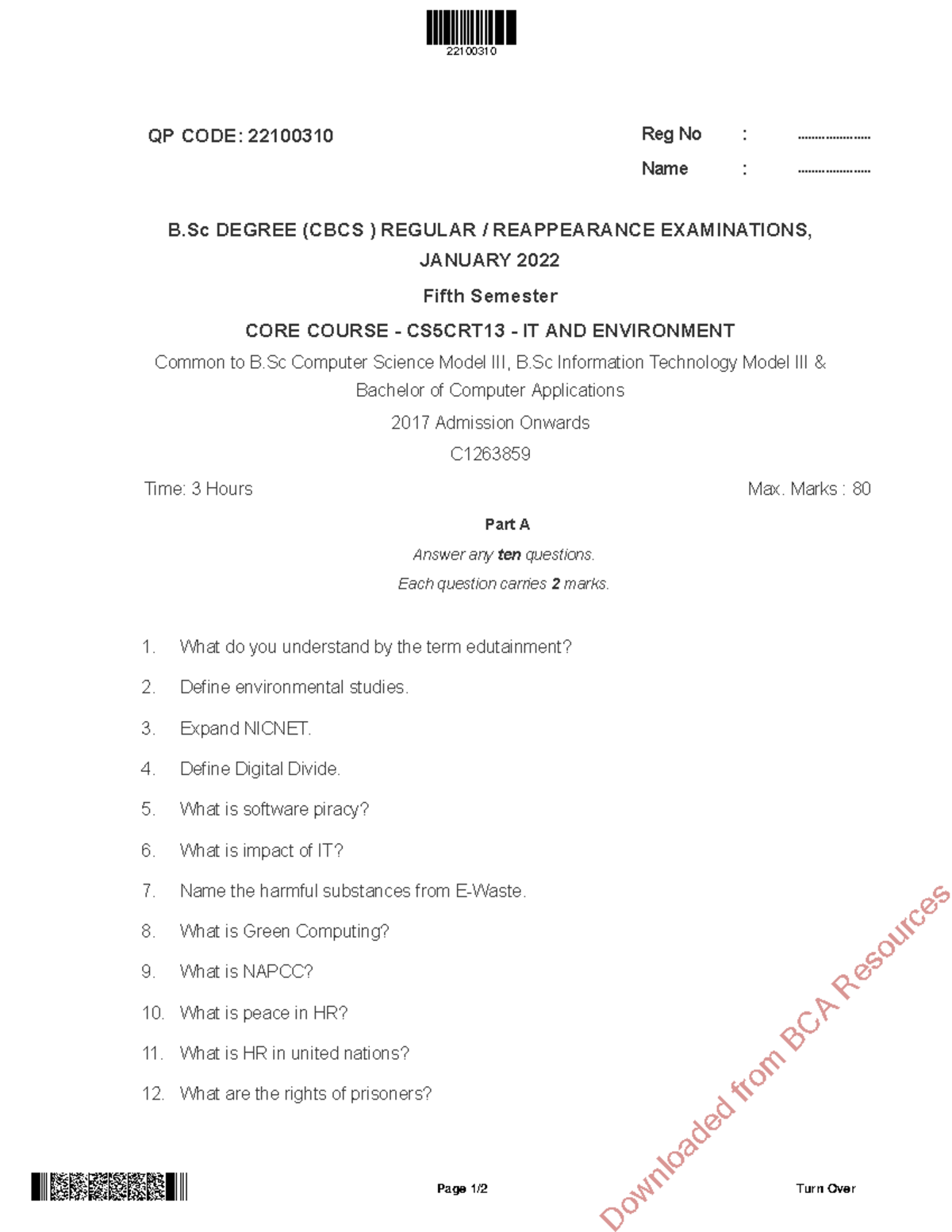 Ite qp - QP CODE: 22100310 Reg No : ..................... Name : ..................... B DEGREE ...