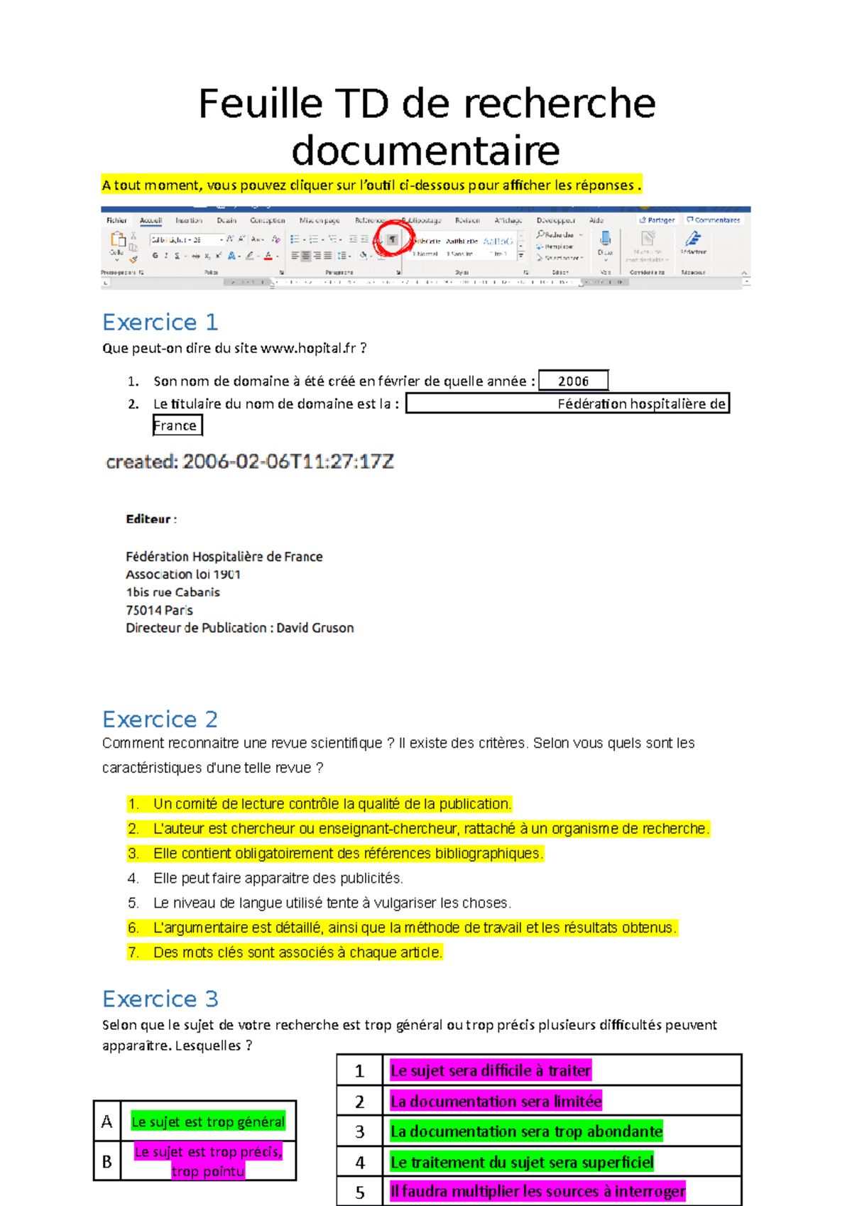 TD3 - comment chercher des documents - Feuille TD de recherche documentaire A tout moment, vous ...