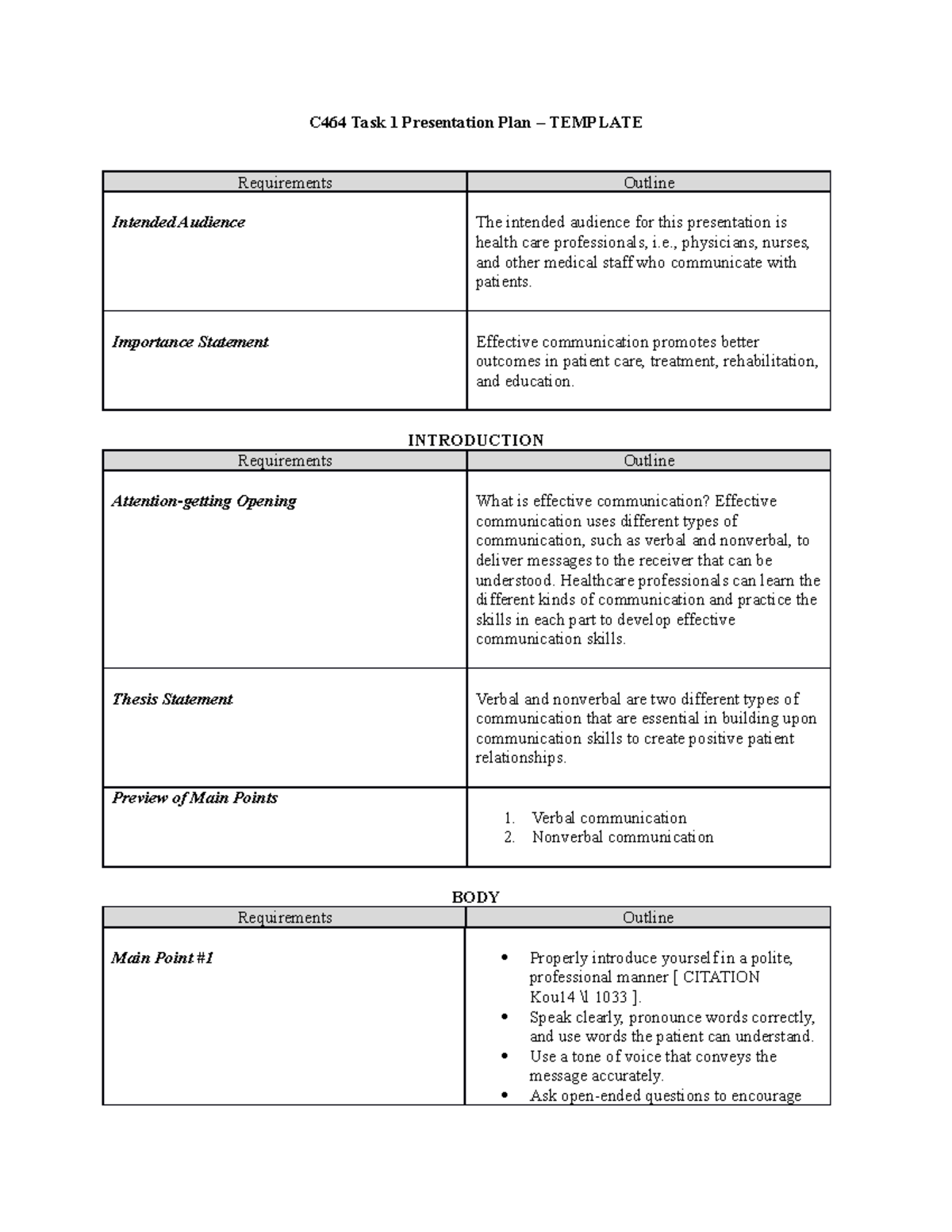 Presentation Plan task 1 464 - C464 Task 1 Presentation Plan – TEMPLATE Requirements Outline ...
