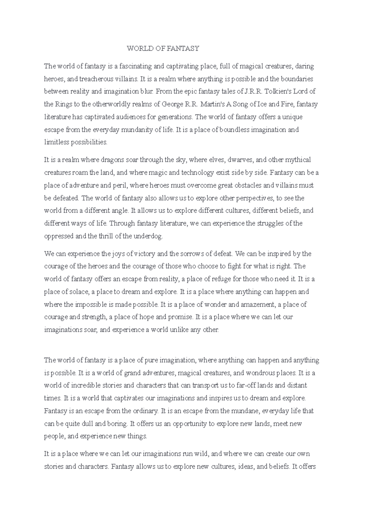 World OF Fantasy - WORLD OF FANTASY The world of fantasy is a ...