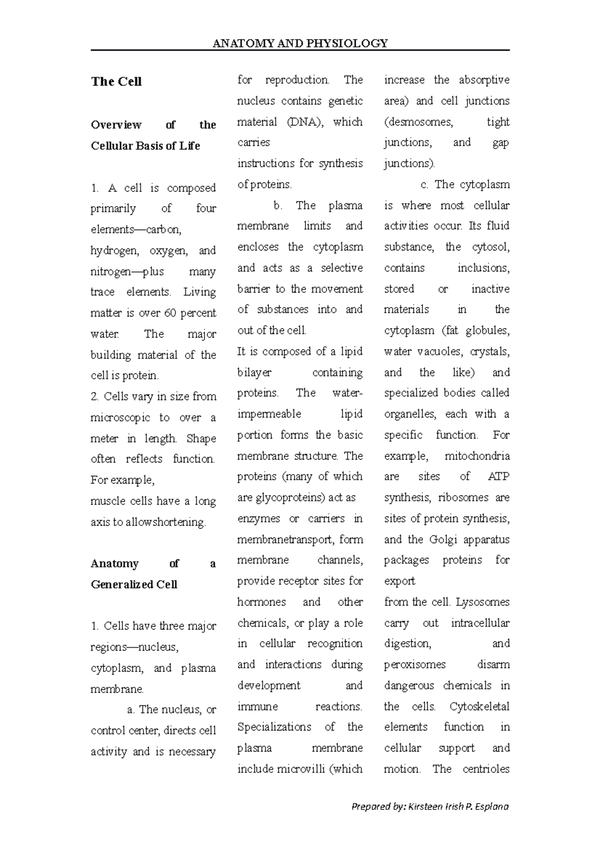 The Human Cells Anaphy Reviewer - ANATOMY AND PHYSIOLOGY The Cell ...