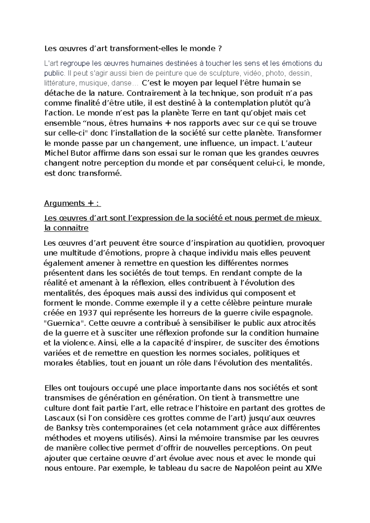 Les oeuvres d'art - Exposé comment les œuvres d'arts transforment-elles ...