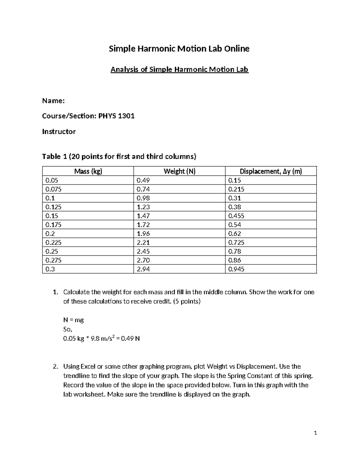 Simple Harmonic Motion Lab Online - Simple Harmonic Motion Lab Online ...