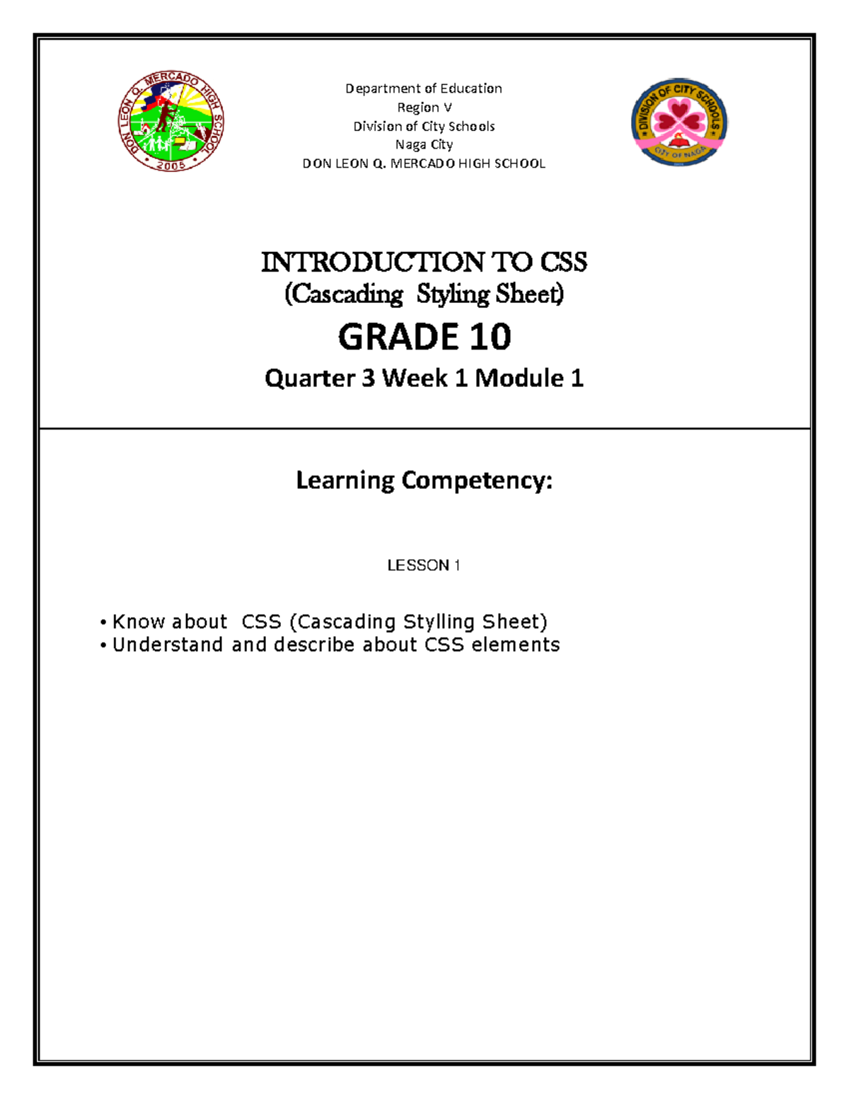 JHS ICT 10 Q3 M1 - ict _12 - Department of Education Region V Division ...