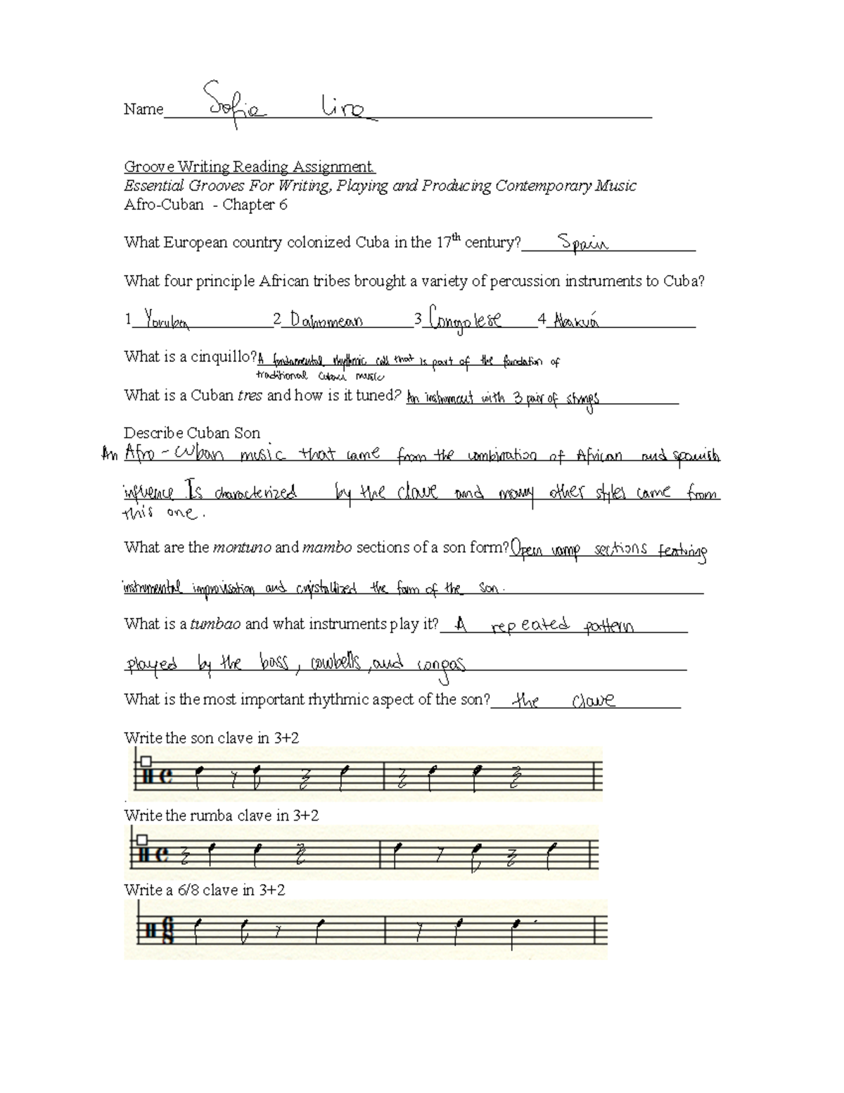GW reading assignment Afro cuban - Name