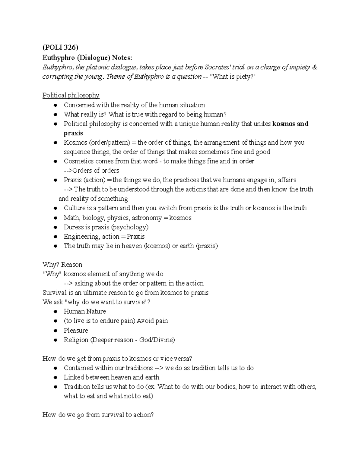 Euthyphro (Dialogue) Notes - (POLI 326) Euthyphro (Dialogue) Notes ...