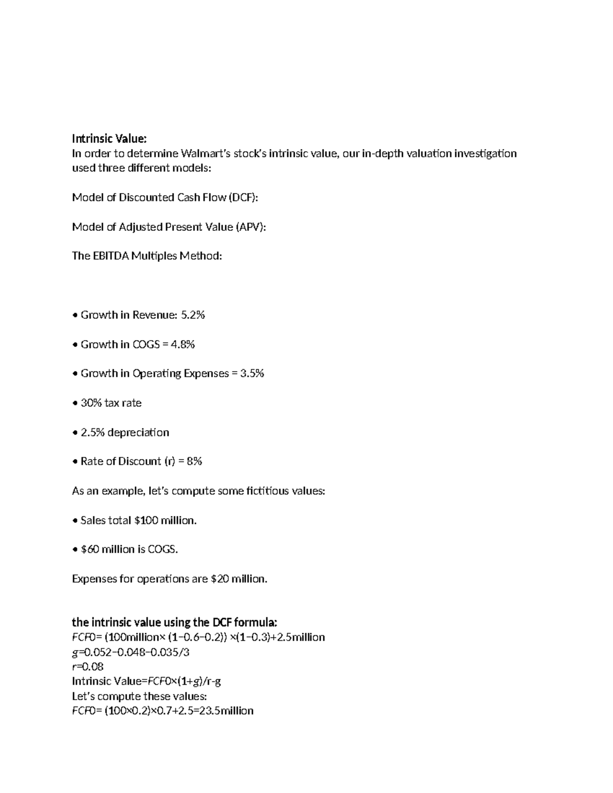 Group valuation project - Intrinsic Value: In order to determine ...