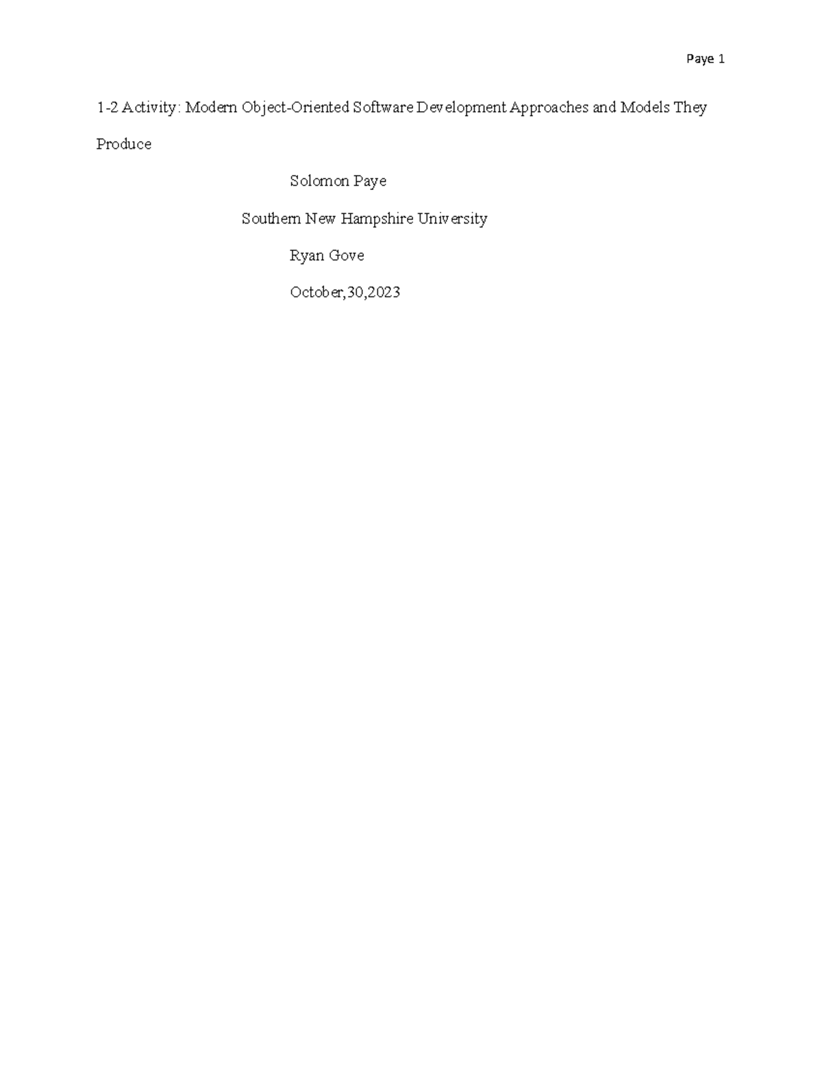 1 2 Activity Modern Object Oriented Software Development Approaches