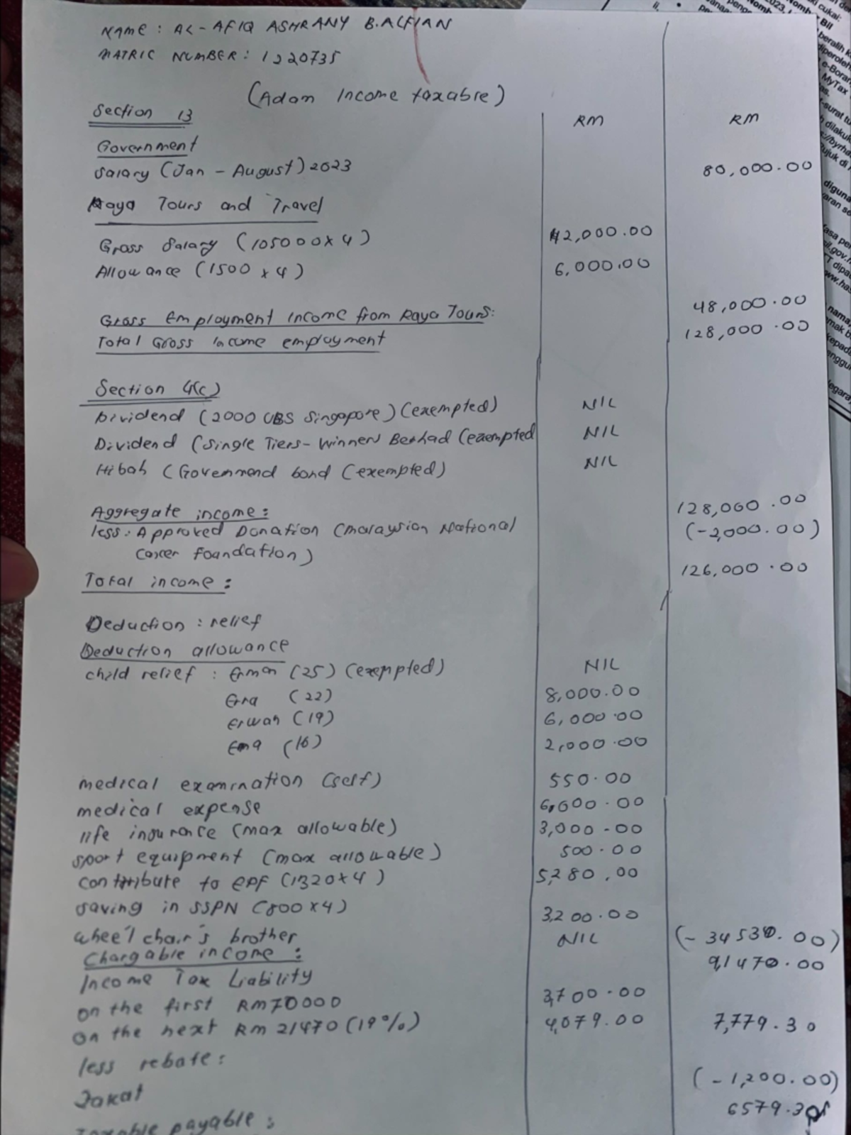 Malaysian Tax practical Individual ( easy way ) Calculation total ...