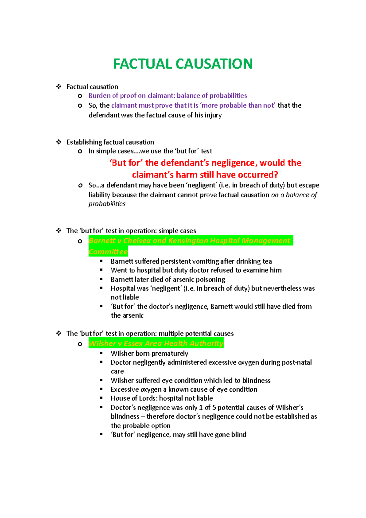 6 - Causation I - Lecture notes 6 - FACTUAL CAUSATION Factual causation ...