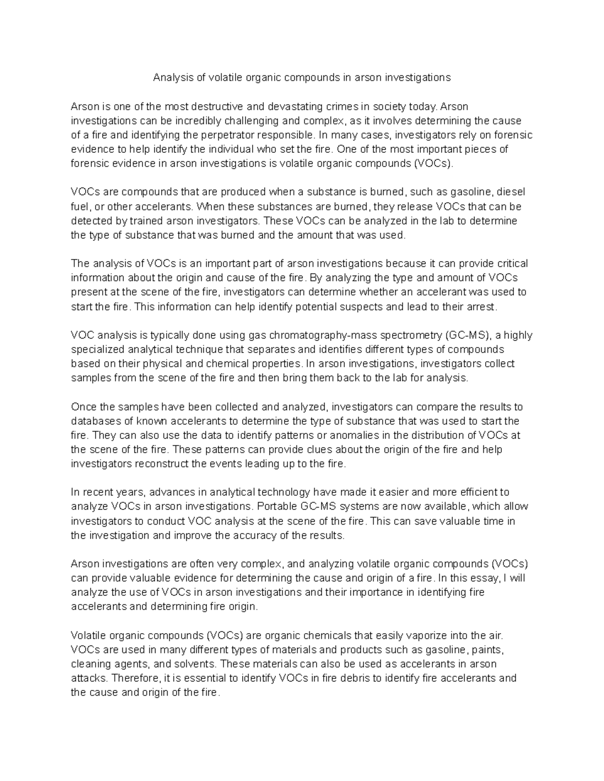 Analysis of volatile organic compounds - Arson investigations can be ...