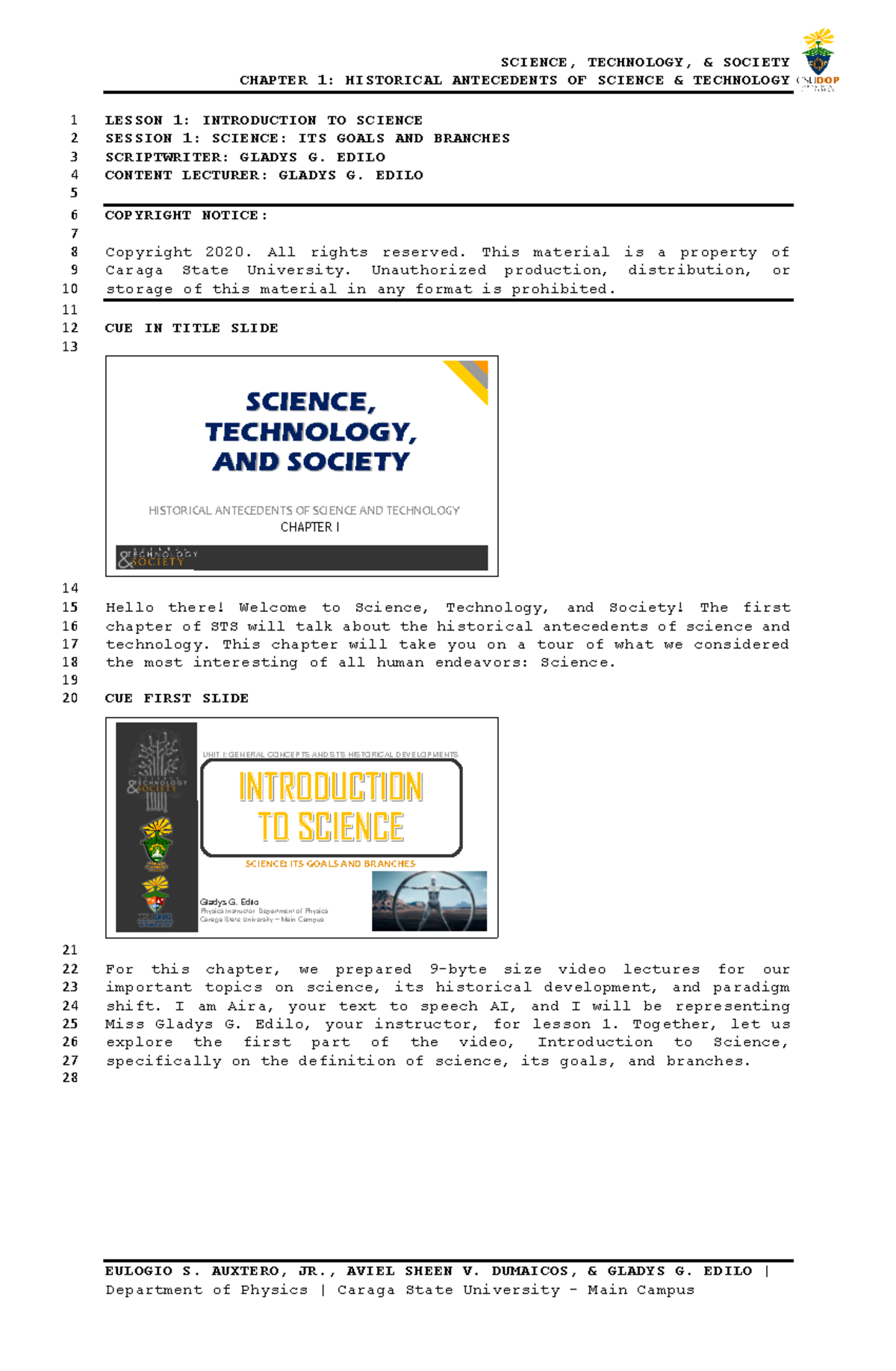 Session 1 Science Its Goals and Branches Lesson - CHAPTER 1: HISTORICAL ...