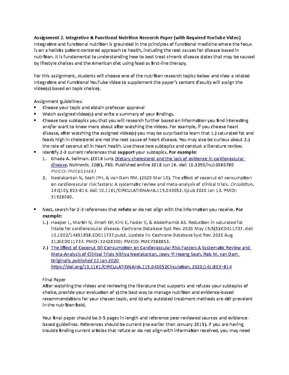 Nutrition - Assignment - Assignment 2. Integrative & Functional ...