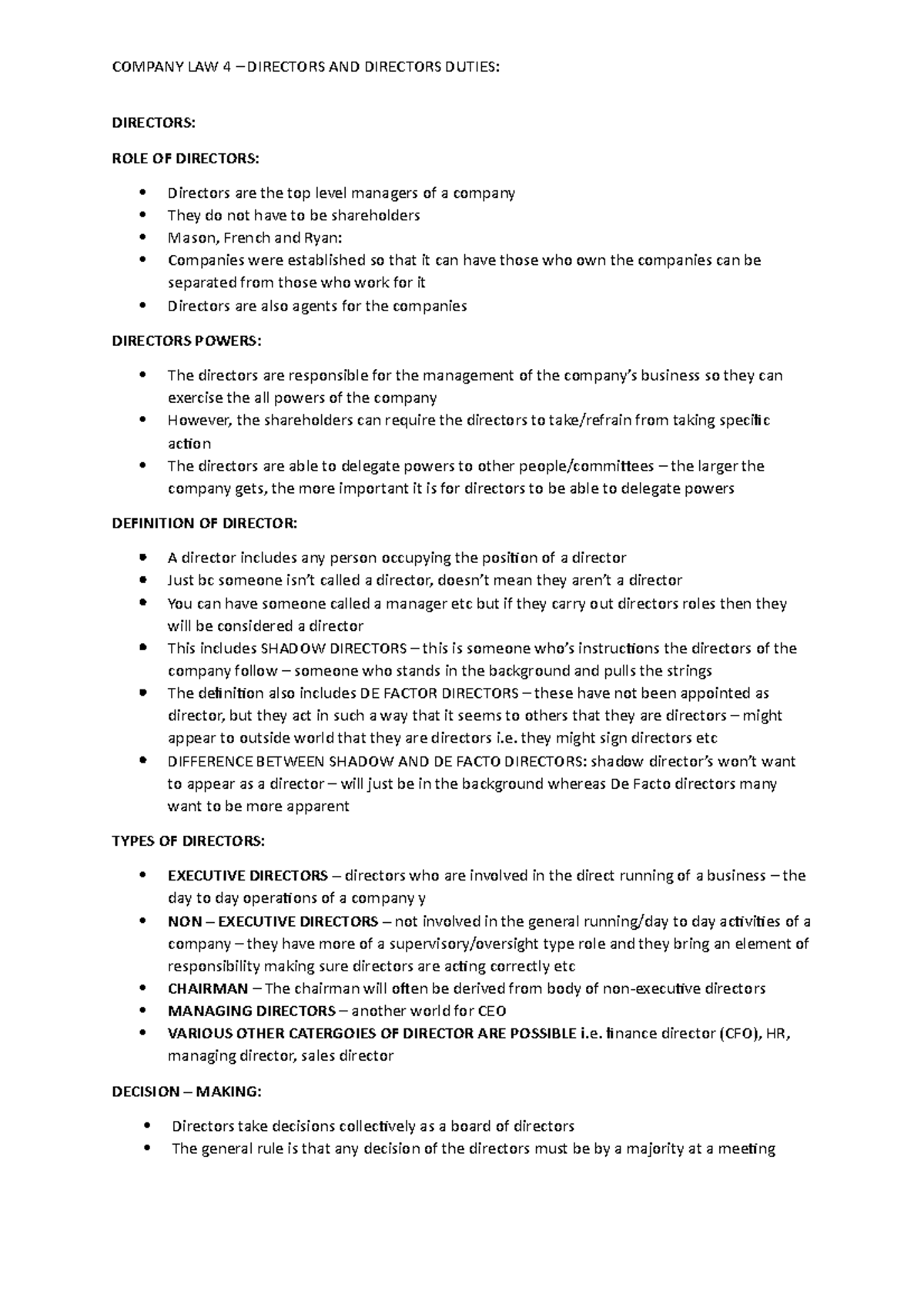 Company Law 4 - directors and directors duties 7 - DIRECTORS: ROLE OF ...