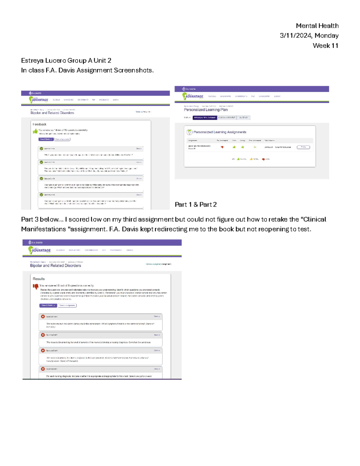 In class FA Davis Assignment Screenshots - nurs 115 - Mental Health 3 ...