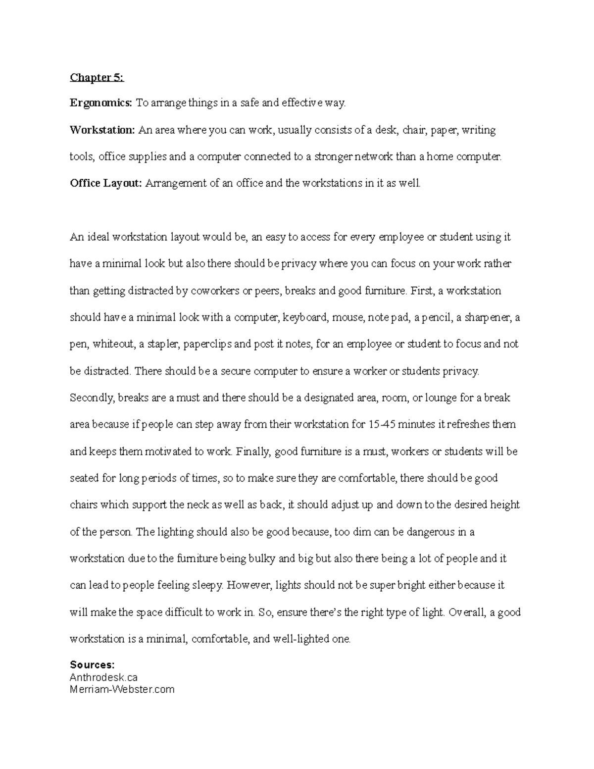 Chapter 5 Research paper - Chapter 5: Ergonomics: To arrange things in ...