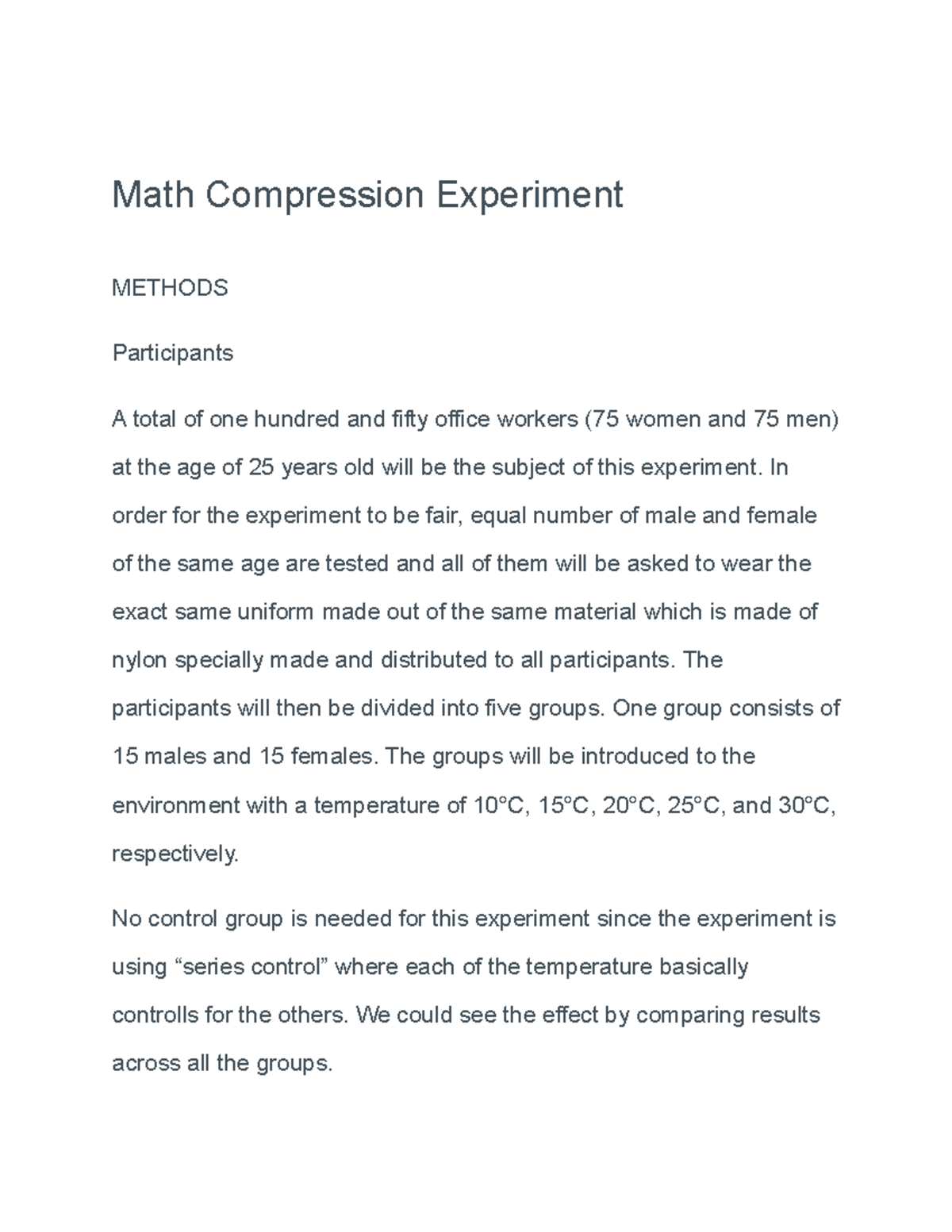 Math Compression Experiment - Math Compression Experiment METHODS ...