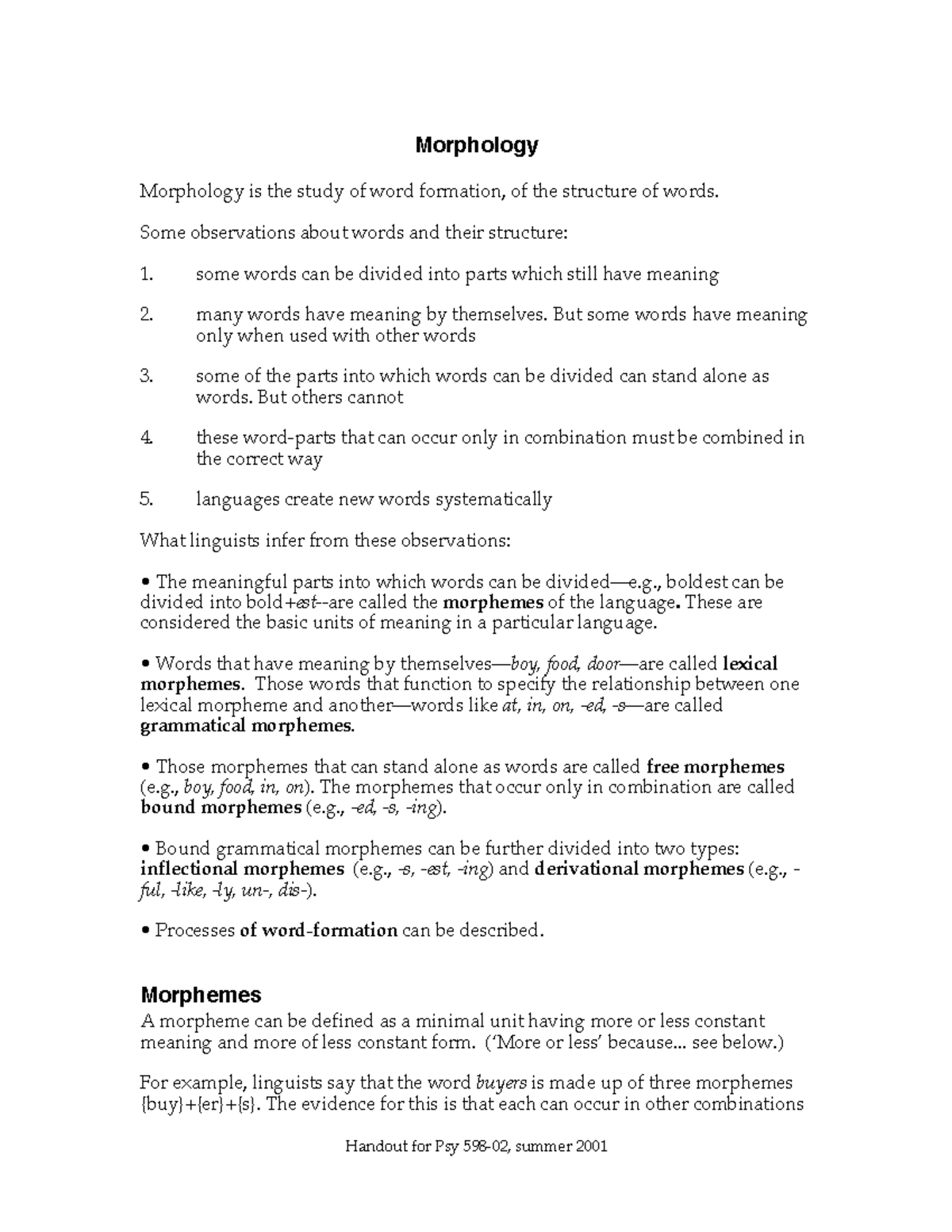Ling-Morphology - English - Handout for Psy 598-02, summer 2001 ...