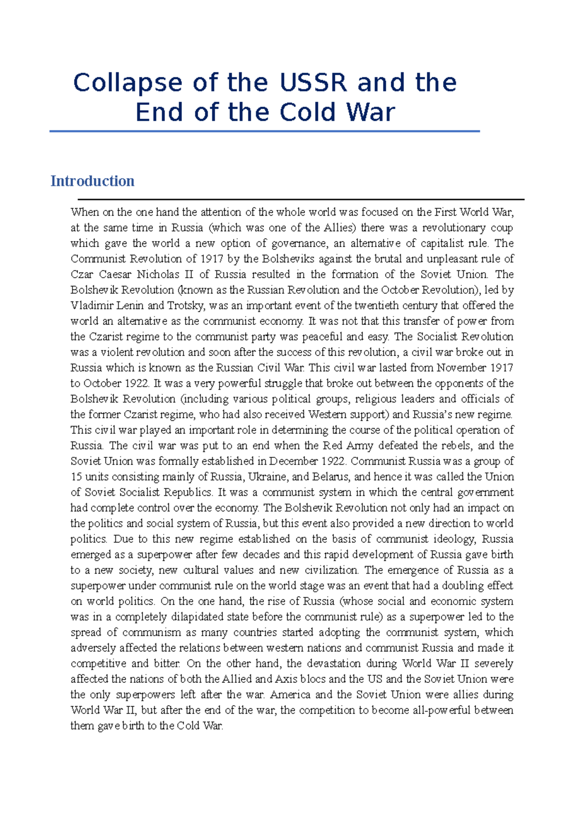 Collapse of the USSR and the End of the Cold War - Collapse of the USSR ...